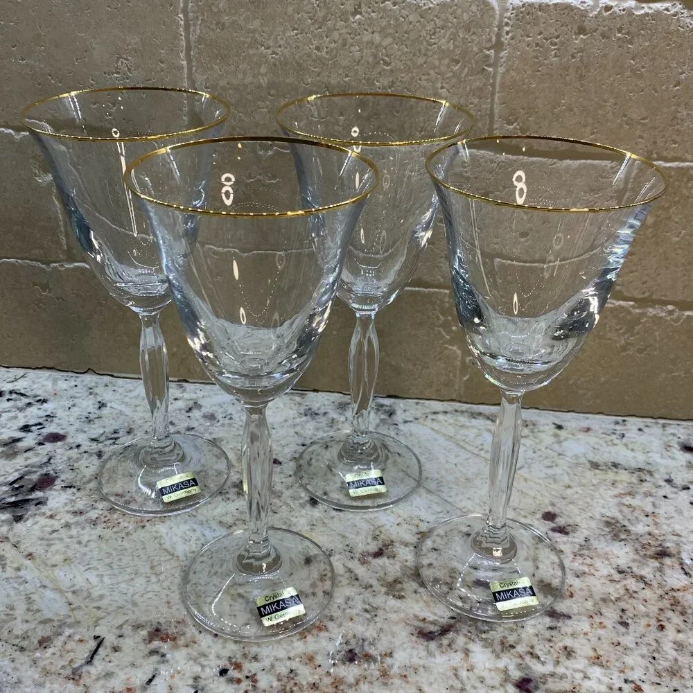 Mikasa | Dining | Mikasa Crystal Goblets Glasses Gold Rim Set Of 4 ...
